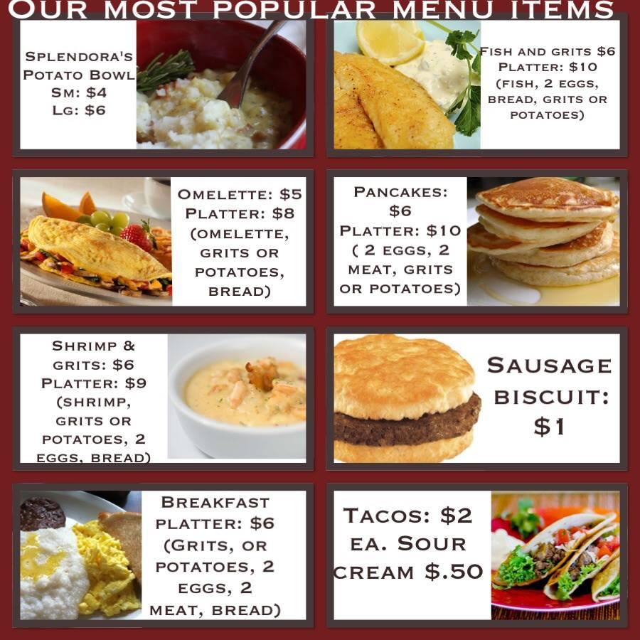 Menu at Splendora's Corner Grill restaurant, Austell