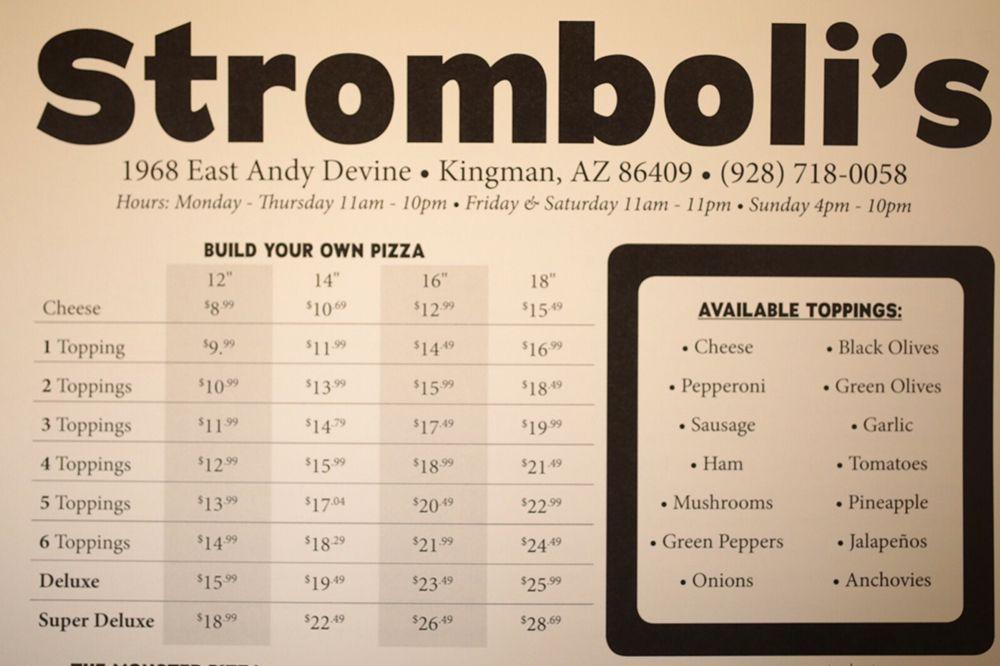 Menu at The Original Strombolis pizzeria, Kingman, E Andy Devine Ave