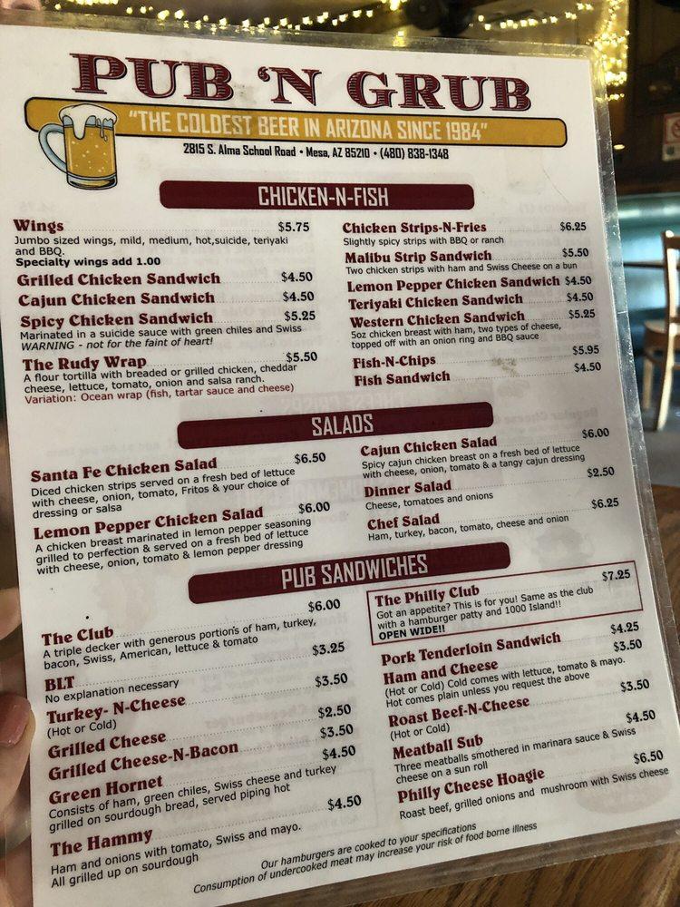 Menu at The Pub N Grub, Mesa