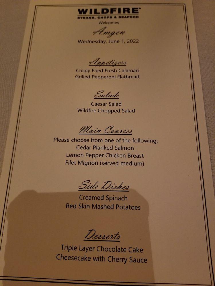 Menu at Wildfire pub & bar, Oak Brook, 232 Oakbrook Center