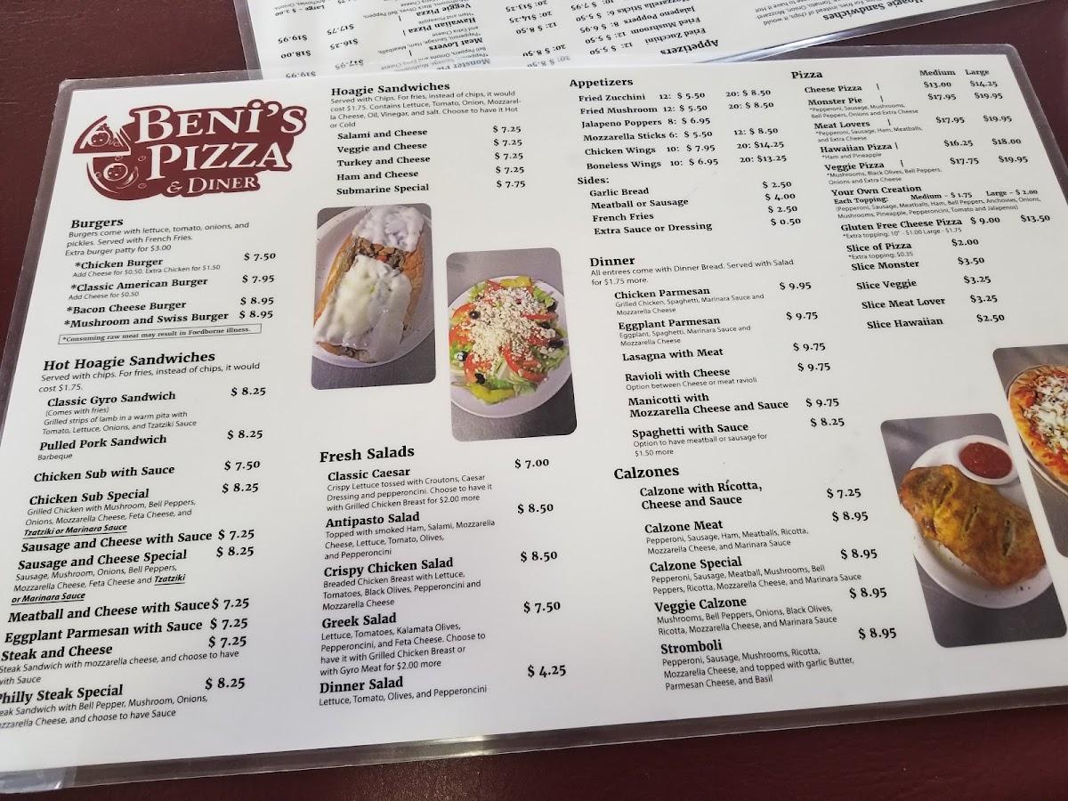 Menu at Beni's Pizza pizzeria, Black Canyon City, Old Black Canyon Hwy