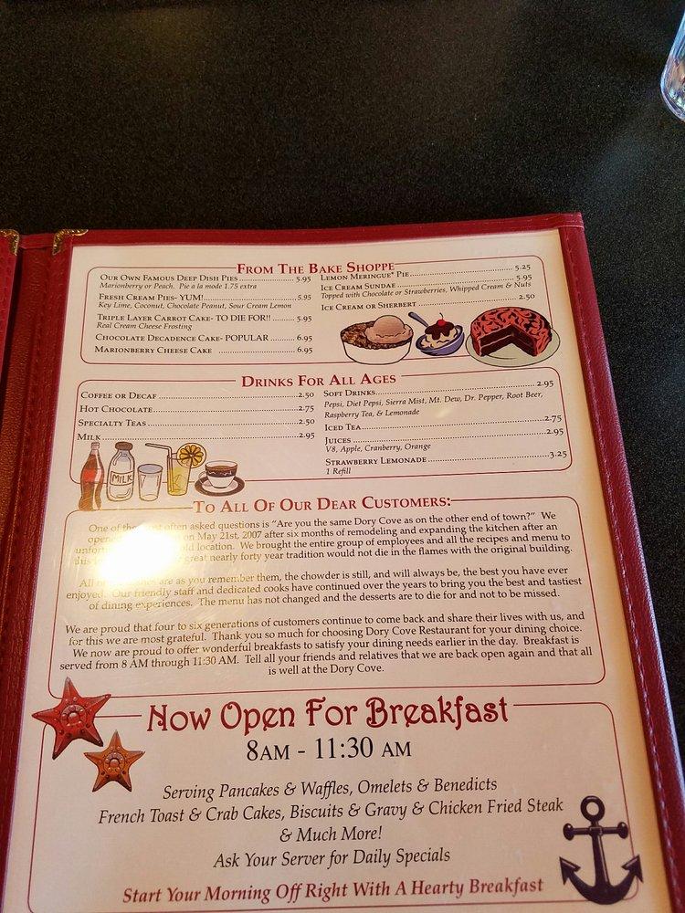 Menu at Dory Cove Restaurant, Lincoln City, US-101