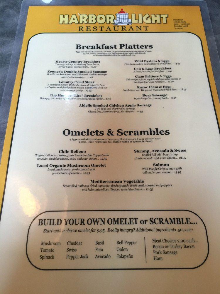 Menu at Harbor Light Restaurant, Reedsport