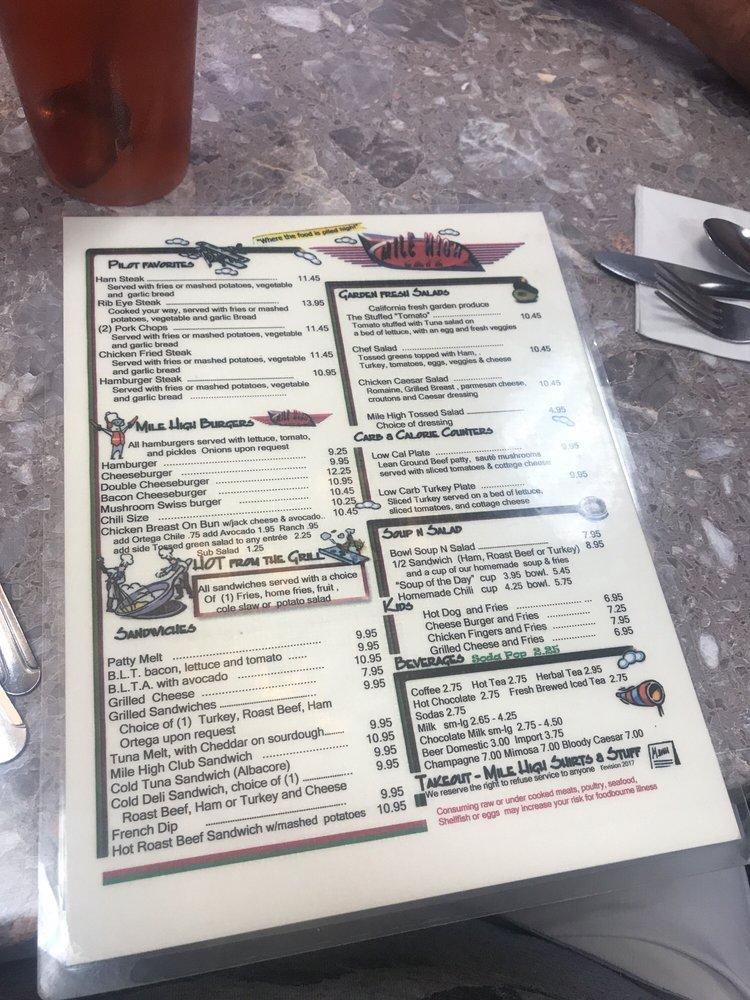 Menu at Mile High Cafe, Hesperia, Orange St