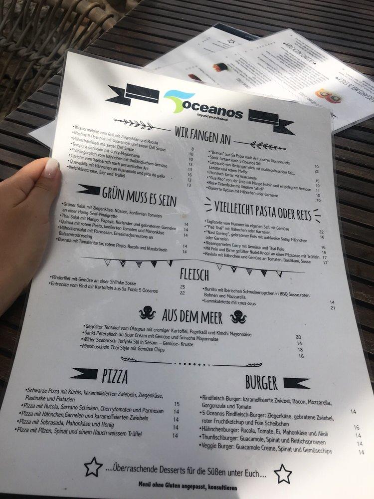 Menu at 5 Oceanos pub & bar, Alcúdia, Urb. Bonaire
