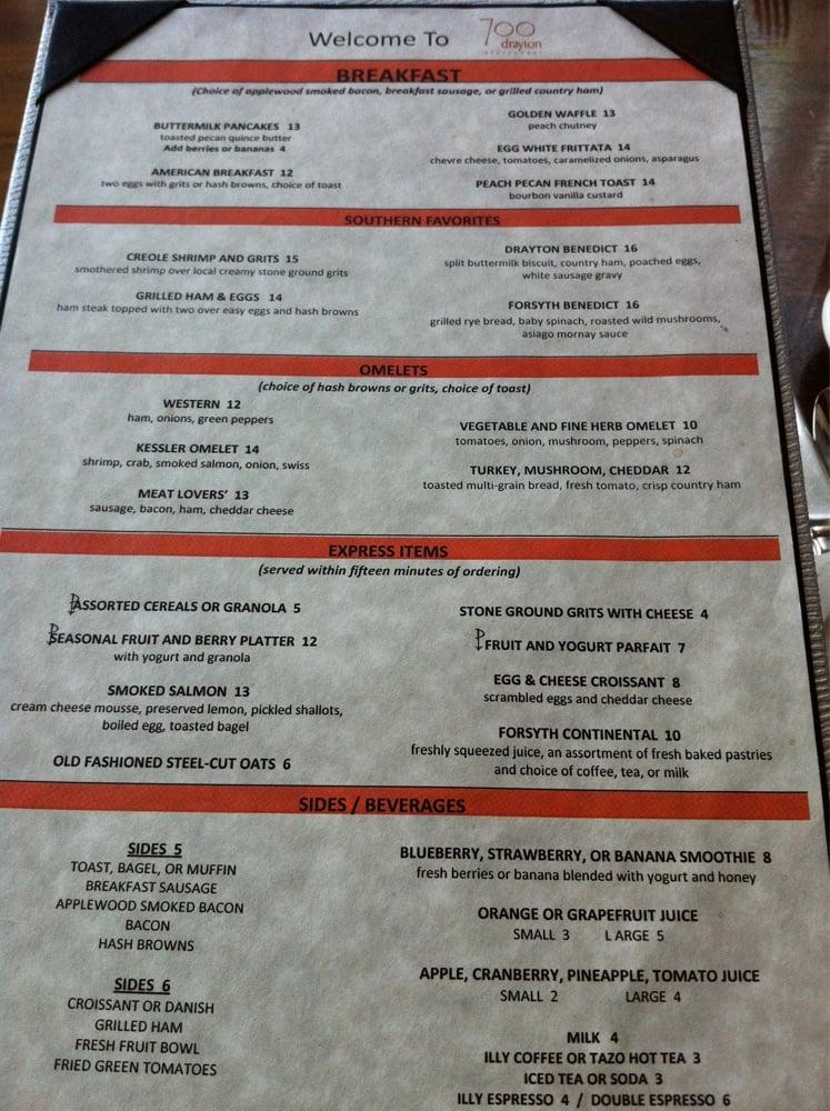 Menu at 700 Drayton Restaurant, Savannah