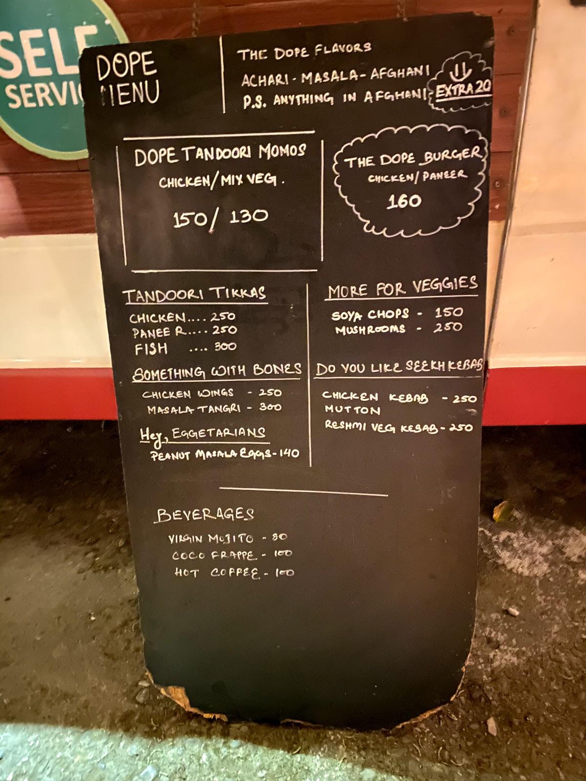 Menu at Dope, Dehradun, 180/7