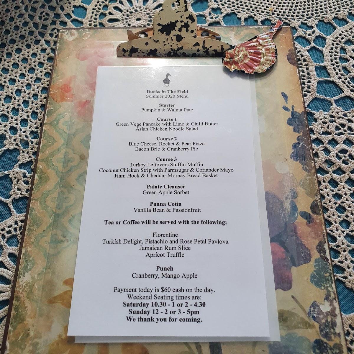 Menu at Ducks In The Field restaurant, Duckenfield