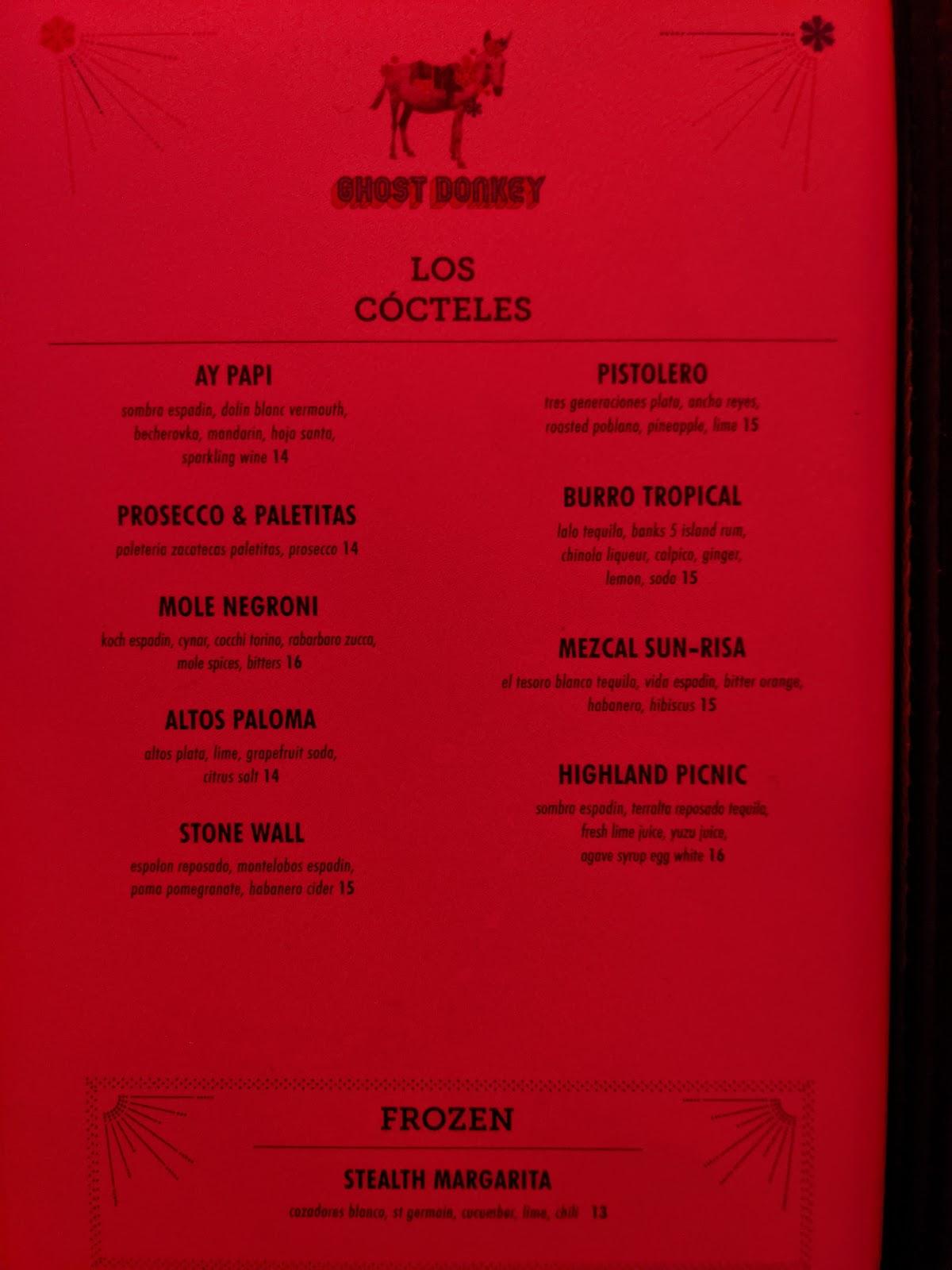 Menu at Ghost Donkey pub & bar, Denver