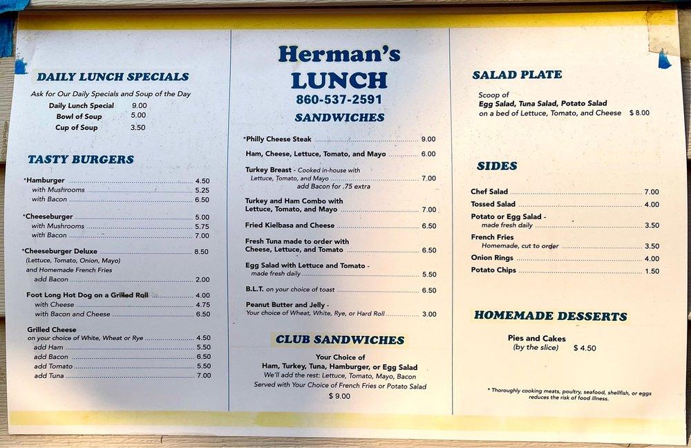 Menu at Herman's Drive-In restaurant, Colchester