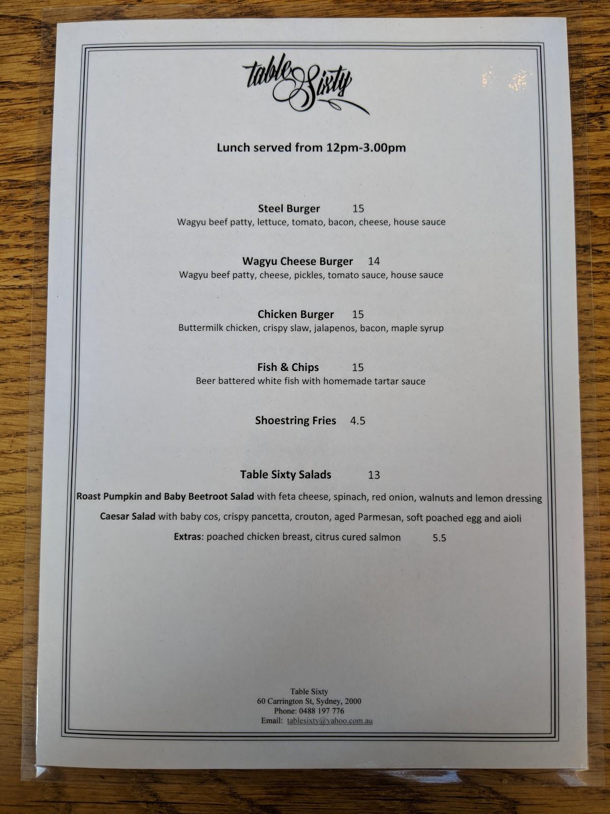 Menu at Hester's Sydney cafe, Sydney