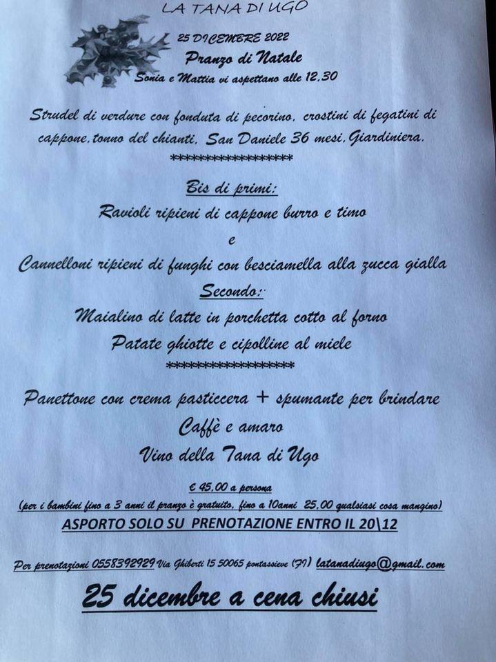 Menu da La Tana di Ugo ristorante, Pontassieve
