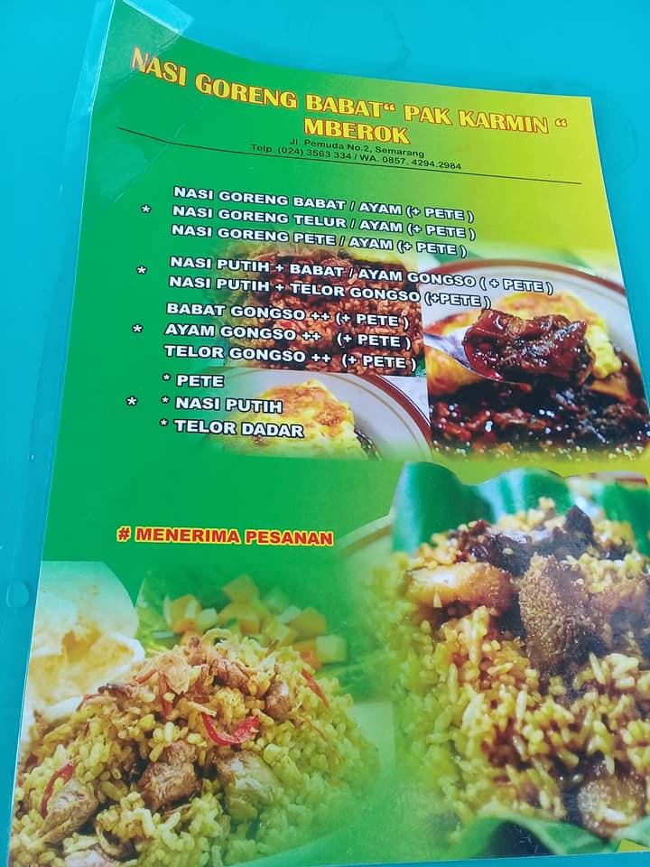 Menu at Nasi Goreng Pak karmin Mberok Semarang restaurant, Surakarta
