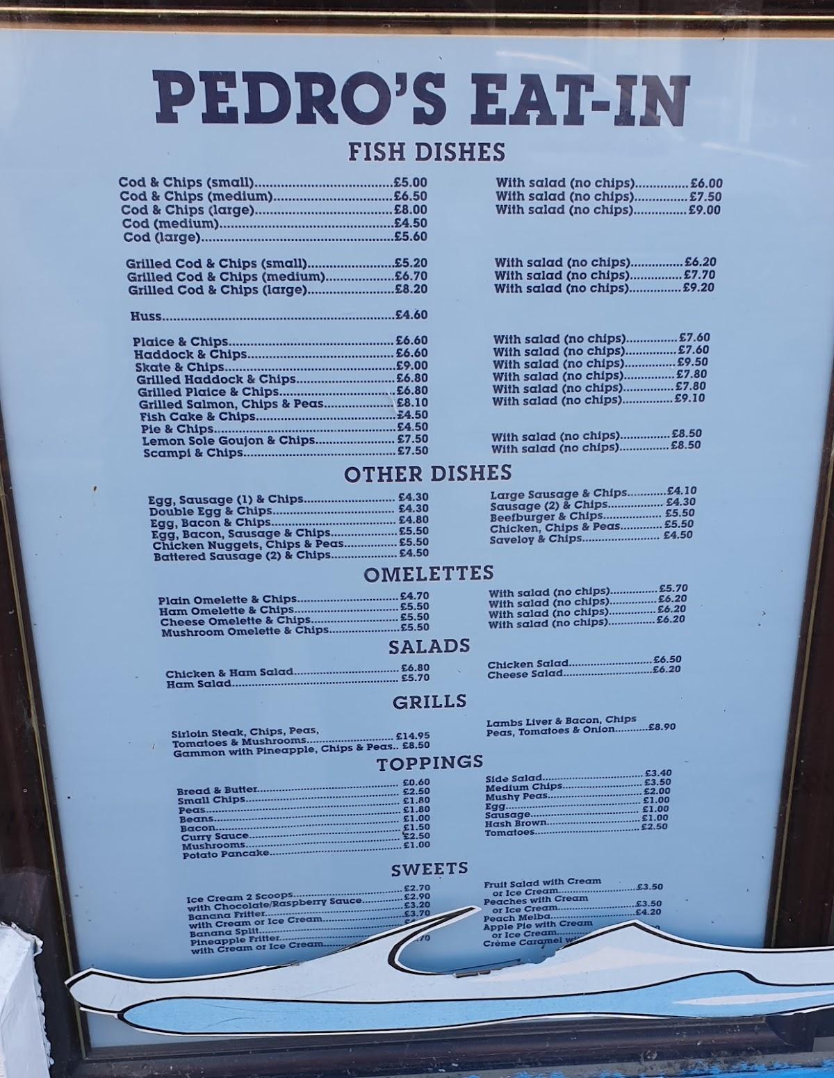 Menu at Pedro's Fish Restaurant and Takeaway, Eastbourne