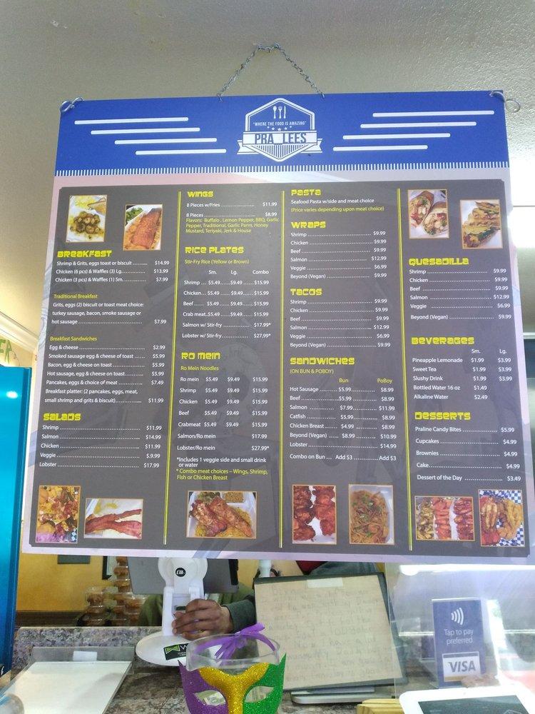 Menu at Pra_LEES restaurant, New Orleans, Frenchmen St
