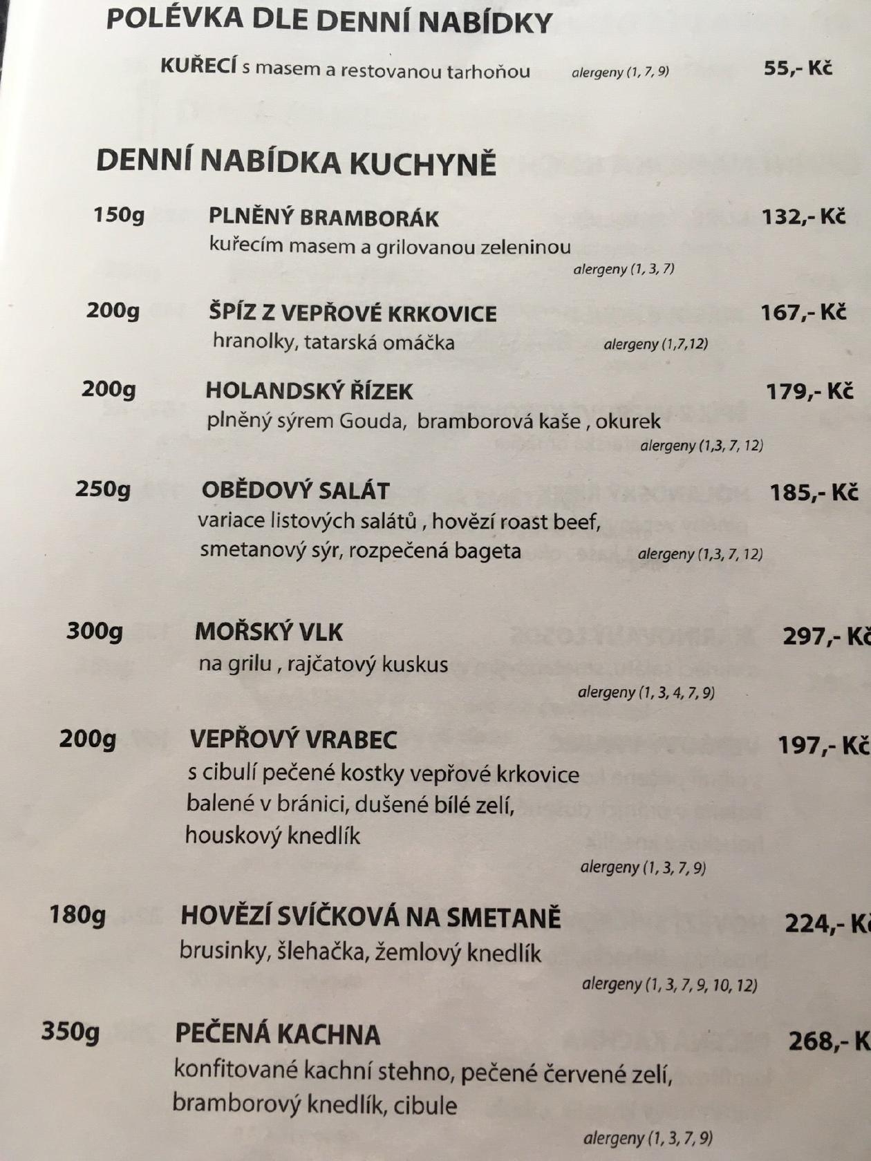 Menu at Restaurant U Tlustých, Lednice