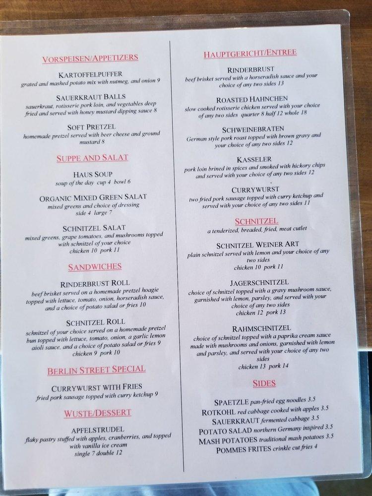 Menu at West Berlin restaurant, Anchorage
