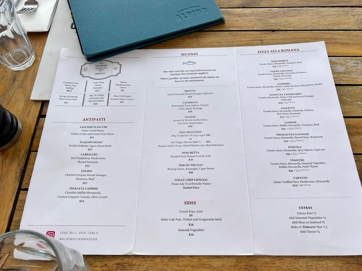 Menu at Alpino Cambridge pizzeria, Cambridge