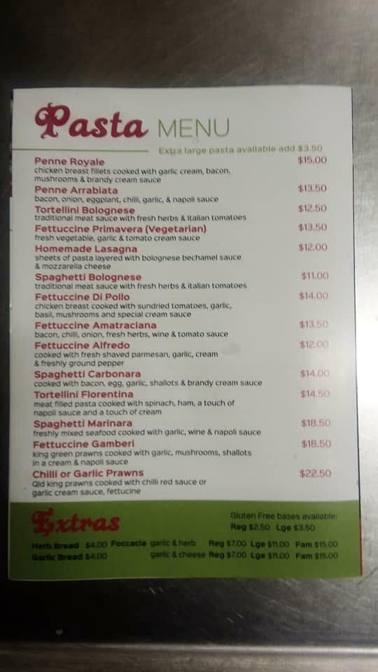 Menu at Bella M Pizzas fast food, Bundaberg North