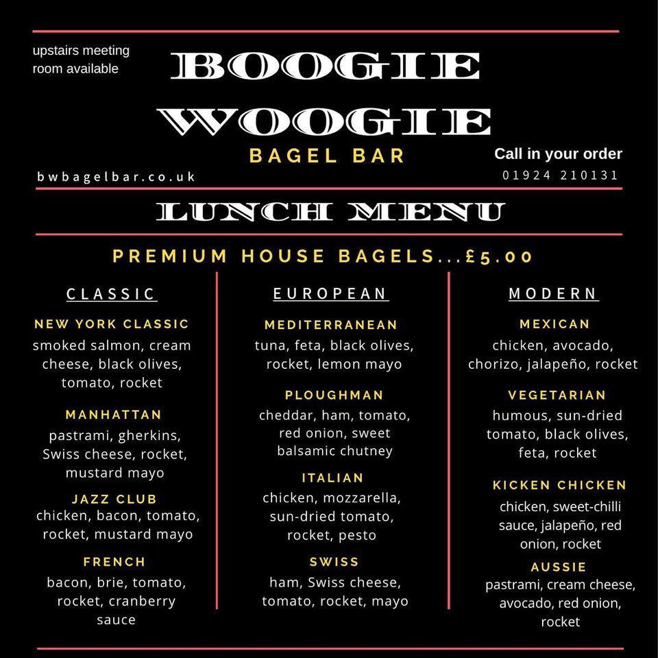 Menu at Boogie Woogie Bagel Bar, Wakefield