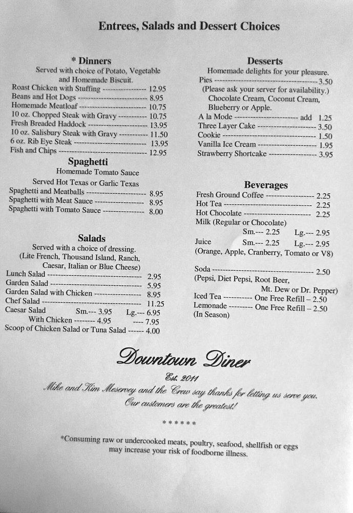 Menu at Downtown Diner restaurant, Augusta