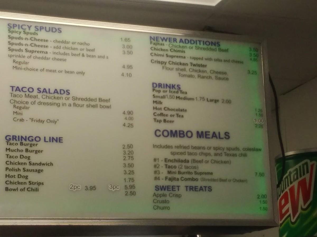 Menu at El Taco restaurant, Butte