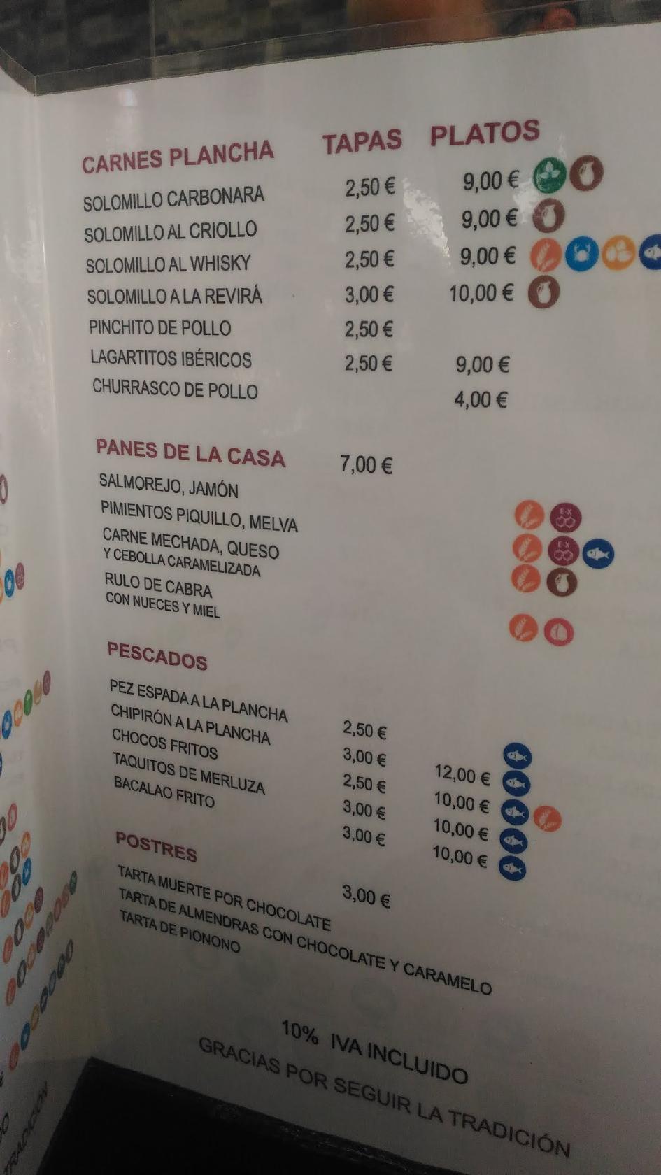 Menu at La revirá pub & bar, Seville