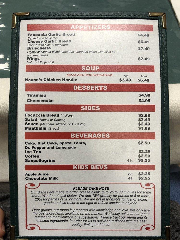 Menu at Nonna's Italian Restaurant, San Bernardino