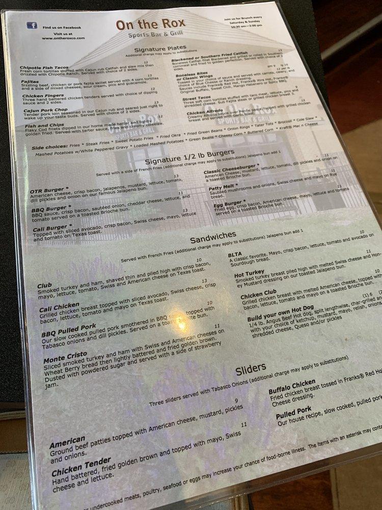Menu at On the Rox Sports Bar & Grill, Parker
