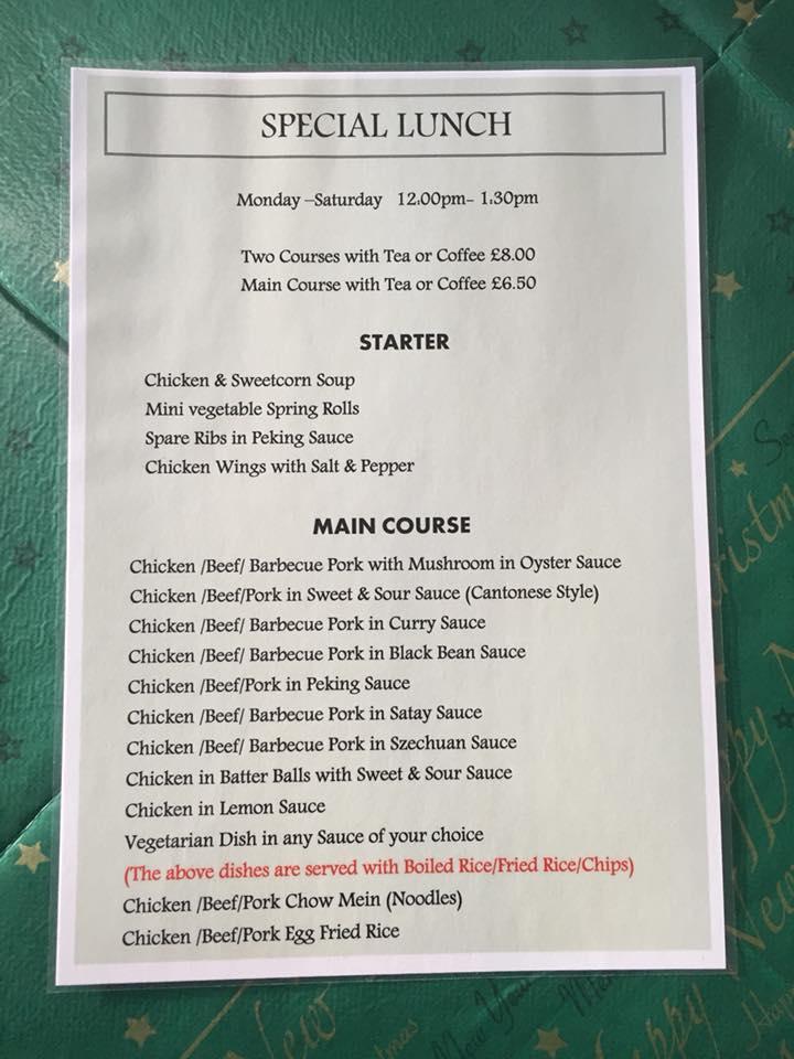 Menu at Panda restaurant, Stokesley