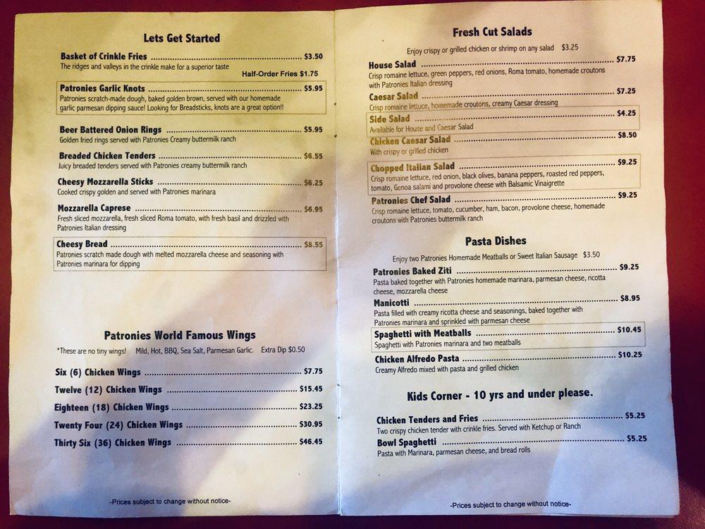 Menu at Patronies Pizza pizzeria, Holden Beach, Holden Beach Rd SW