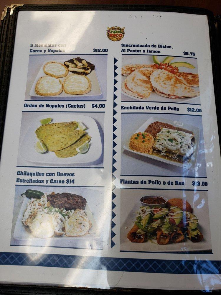 Menu at Taco Rico restaurant, Hyattsville