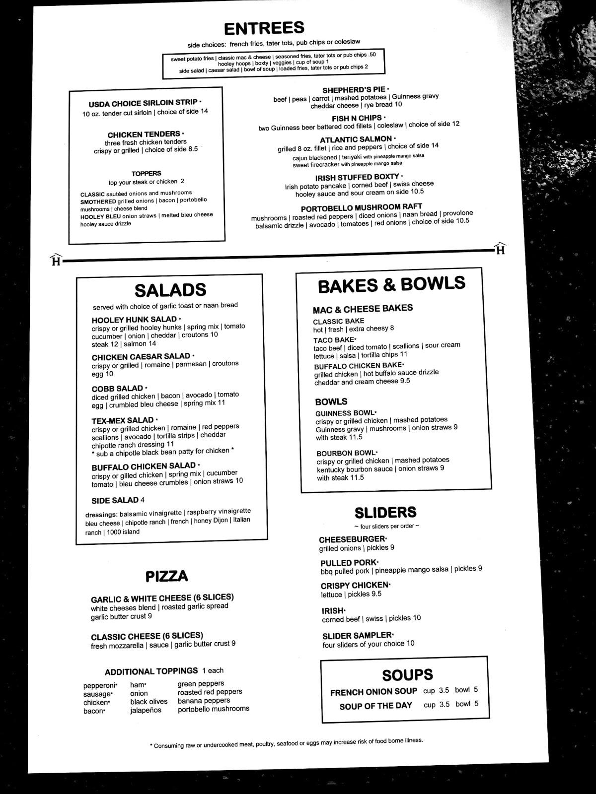Menu at The Hooley Pub & Kitchen, Mentor
