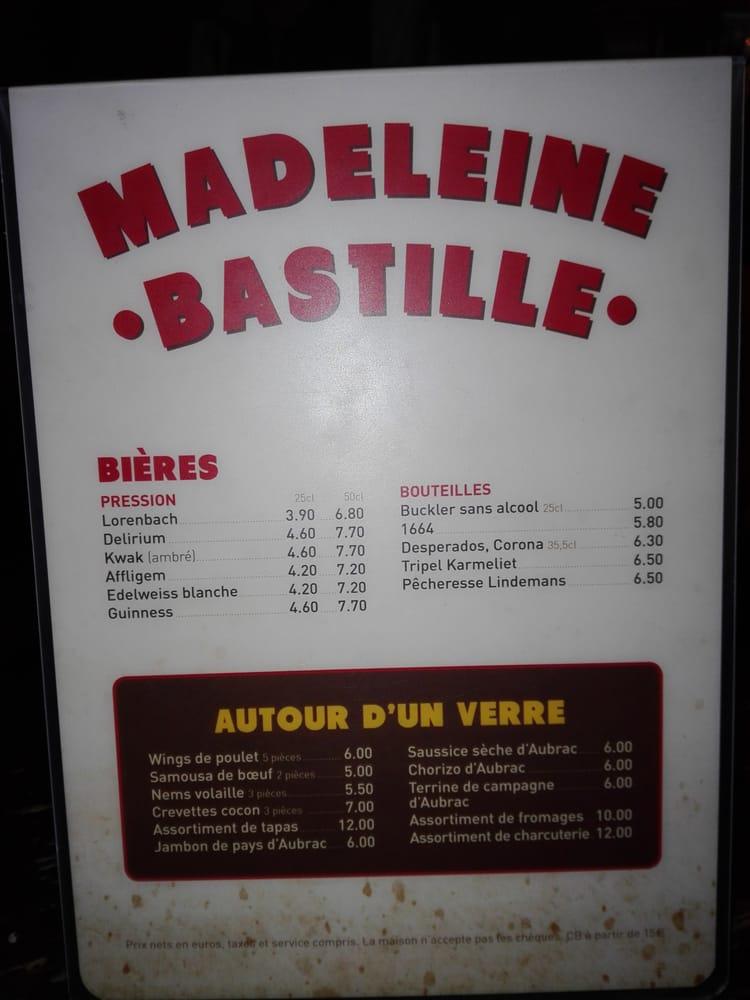 Menu at Brasserie Madeleine pub & bar, Paris, 39 Bd de Bonne Nouvelle
