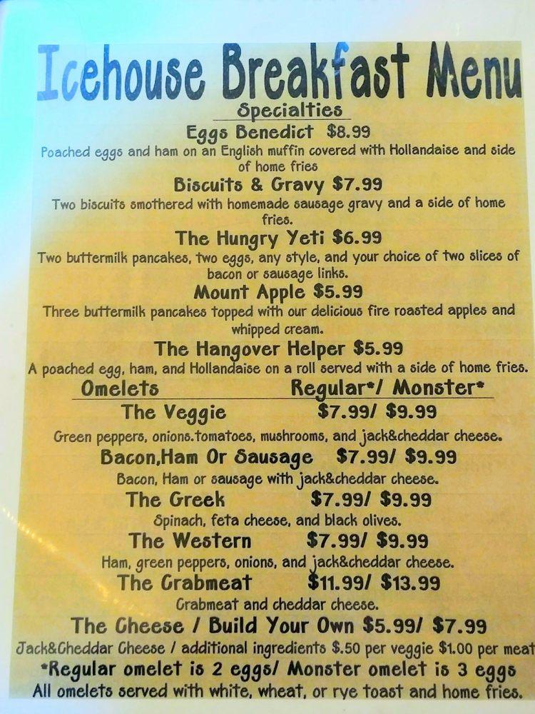 Menu at Icehouse Restaurant, Virginia Beach