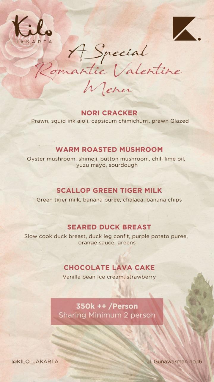 Menu at Kilo Jakarta restaurant, South Jakarta