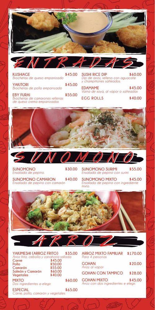 Menu at Sendai Sushi restaurant, Ciudad Acuña