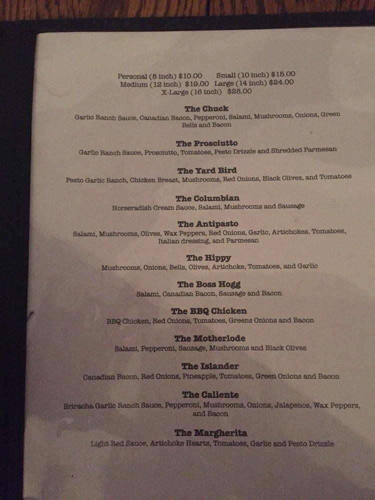 Menu at St Charles Saloon pizzeria, Columbia