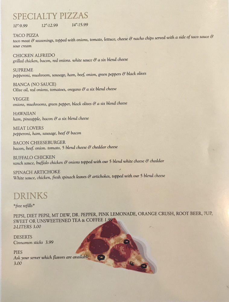 Menu at T-Moe's Pizza pizzeria, Johnston City