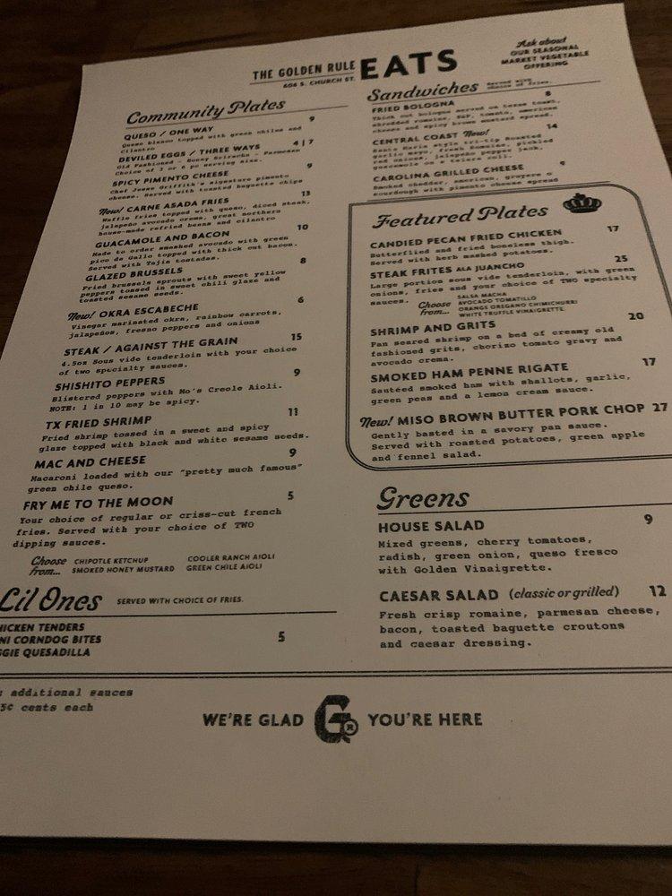 Menu at The Golden Rule pub & bar, Georgetown