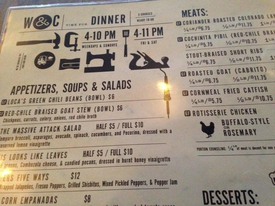 Menu at Work & Class pub & bar, Denver