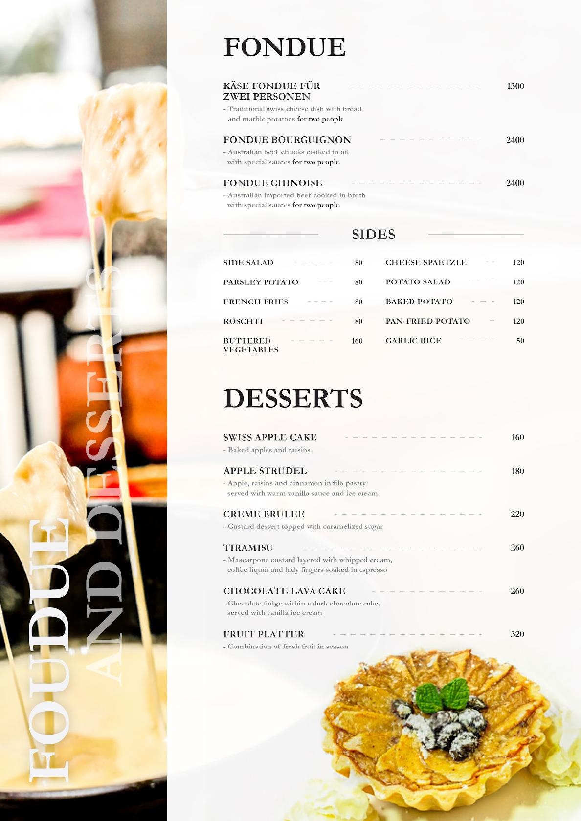 Menu at Zermatt Swiss Restaurant & Bakery, Angeles