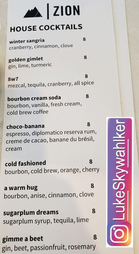 Menu at Zion Coffee Bar, Peoria