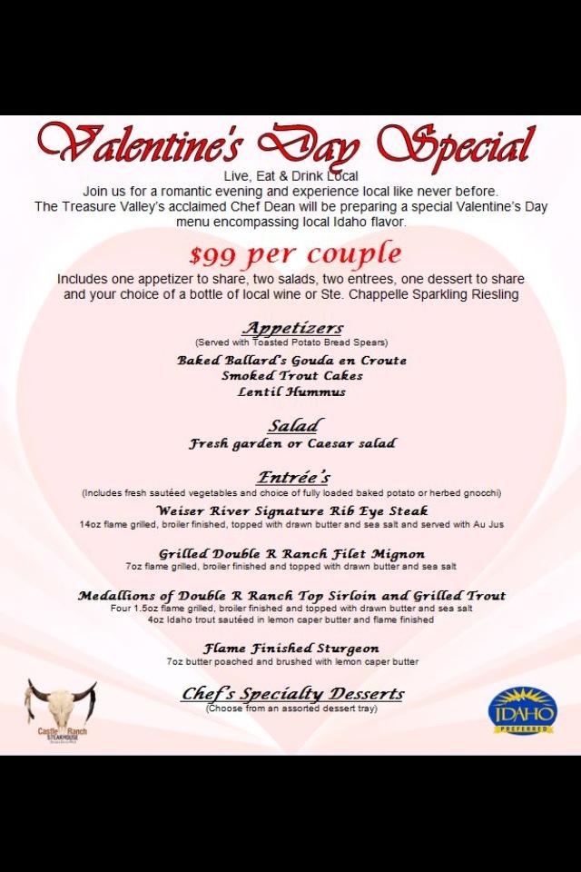 Menu at Castle Ranch Steakhouse, Boise