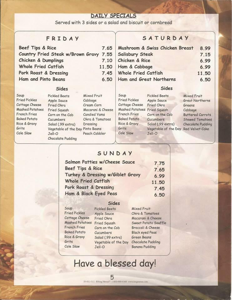 Menu at Country Cabin Restaurant, Orange Park, 789 Blanding Blvd