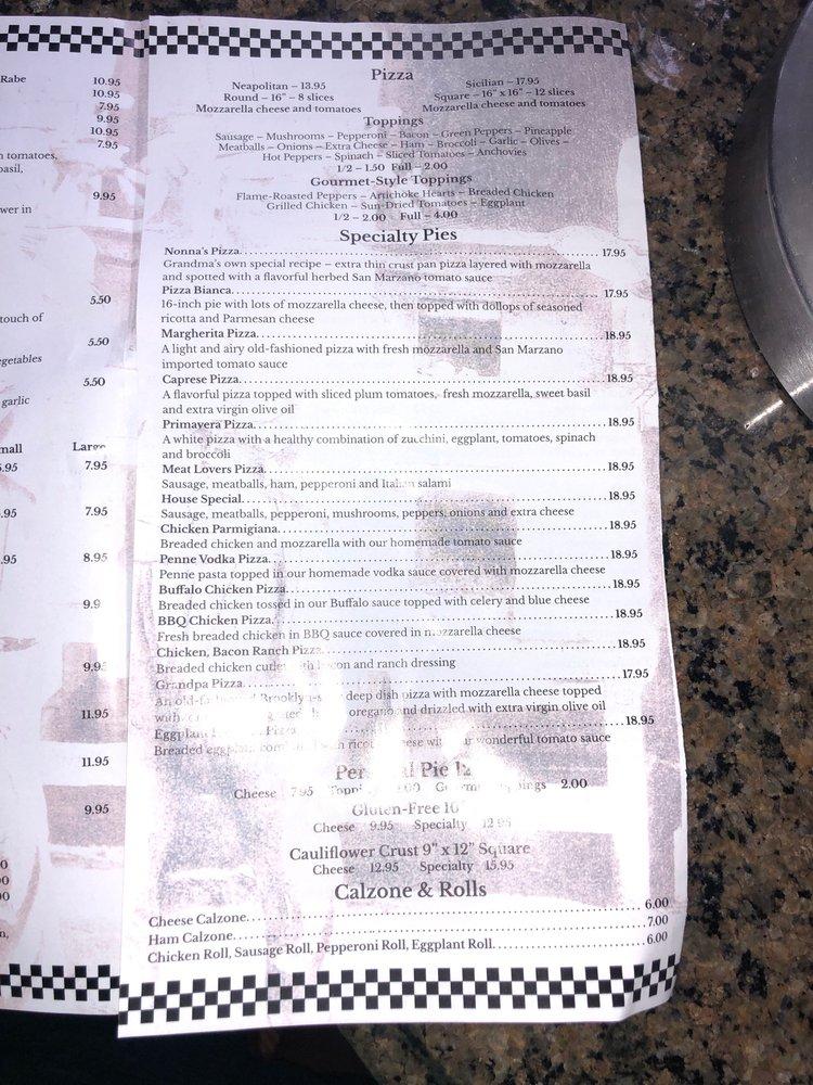 Menu at Nonna's Pizza & Italian Restaurant, Florham Park, 176 Columbia ...