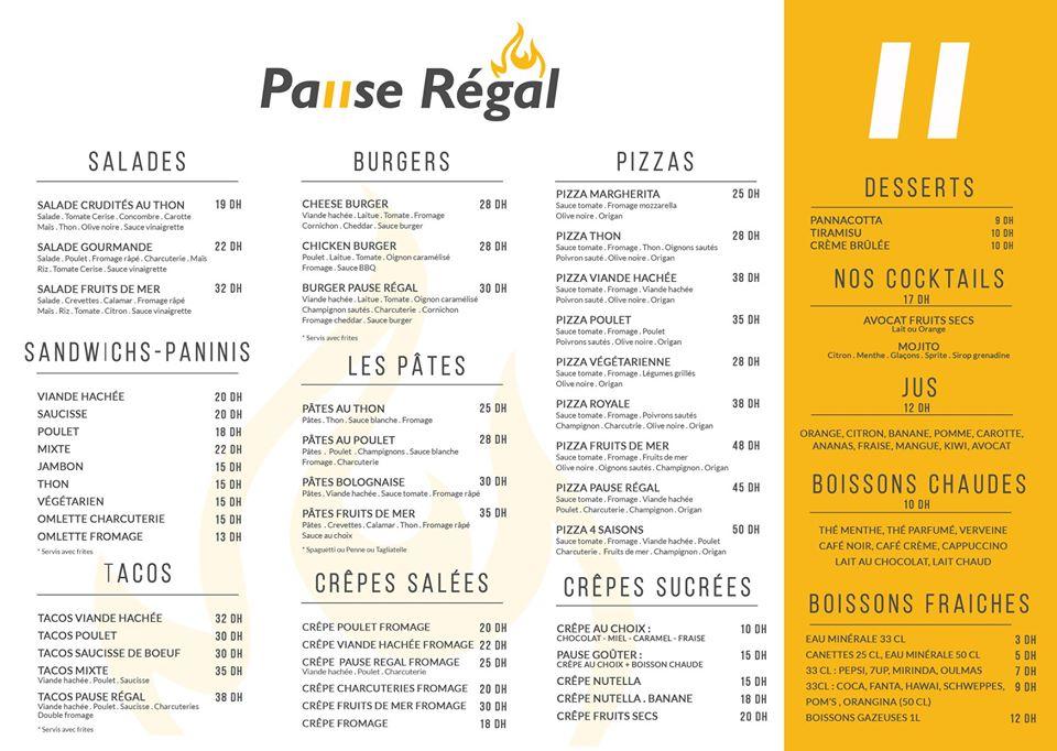 Menu at Pause Régal restaurant, Morocco, IMM 1
