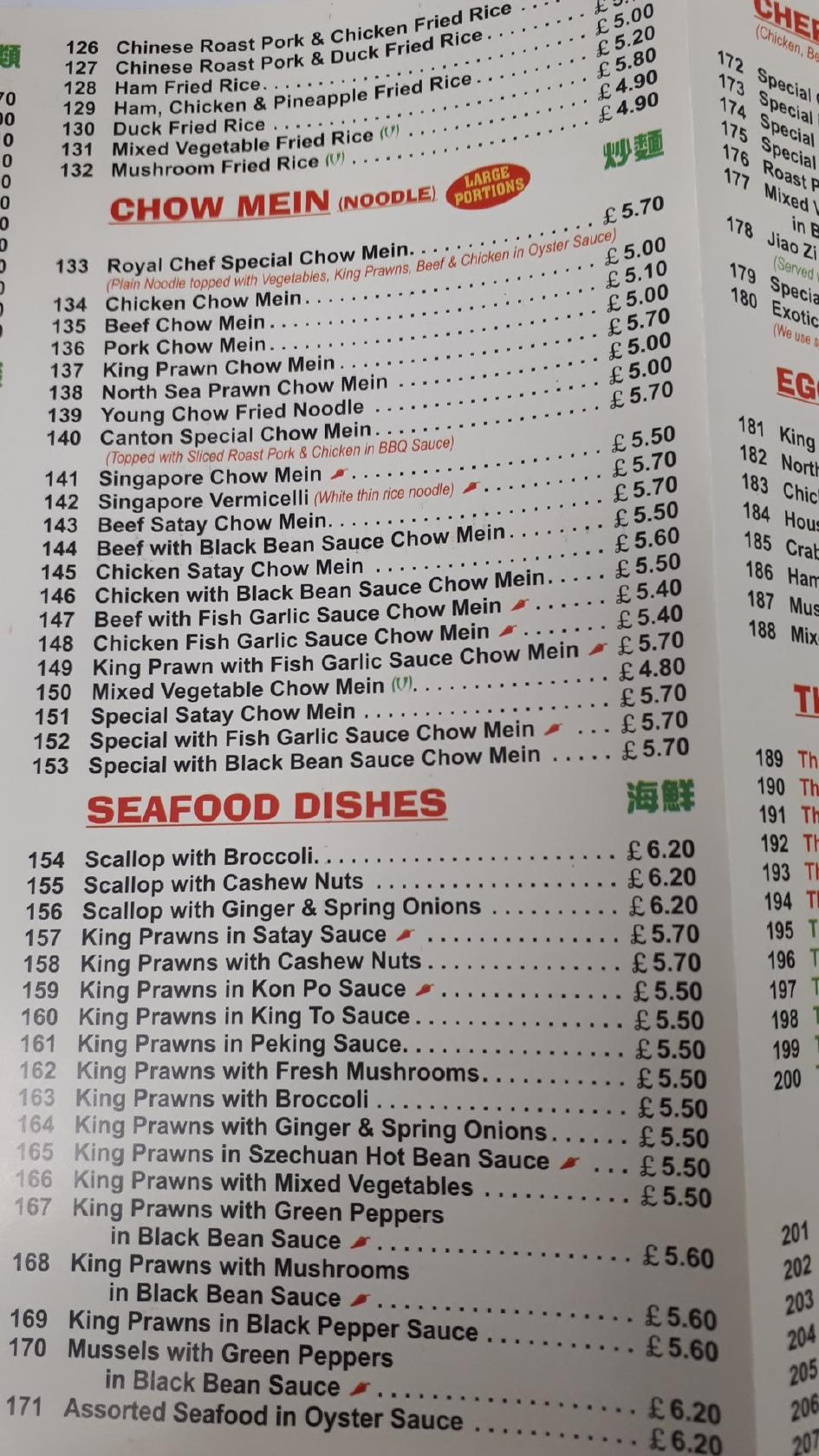Menu at Royal Chef fast food, Plymouth
