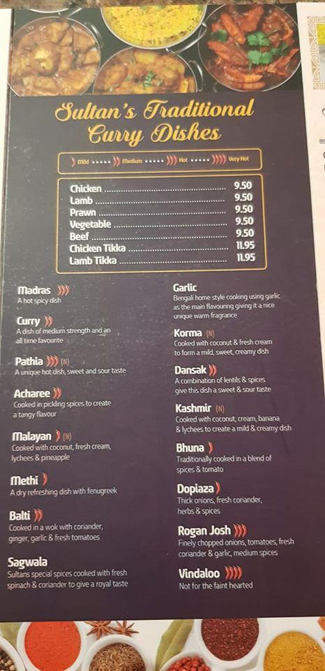 Menu at Sultan of Keswick restaurant, Keswick