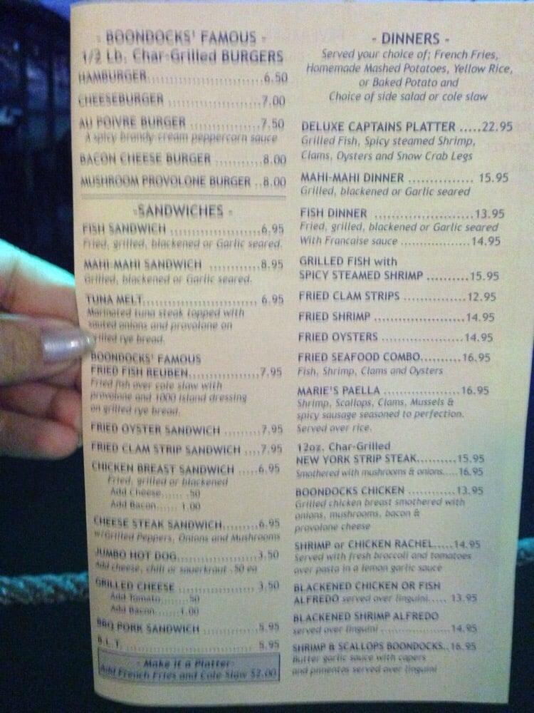 Menu at Boondocks Restaurant, Port Orange